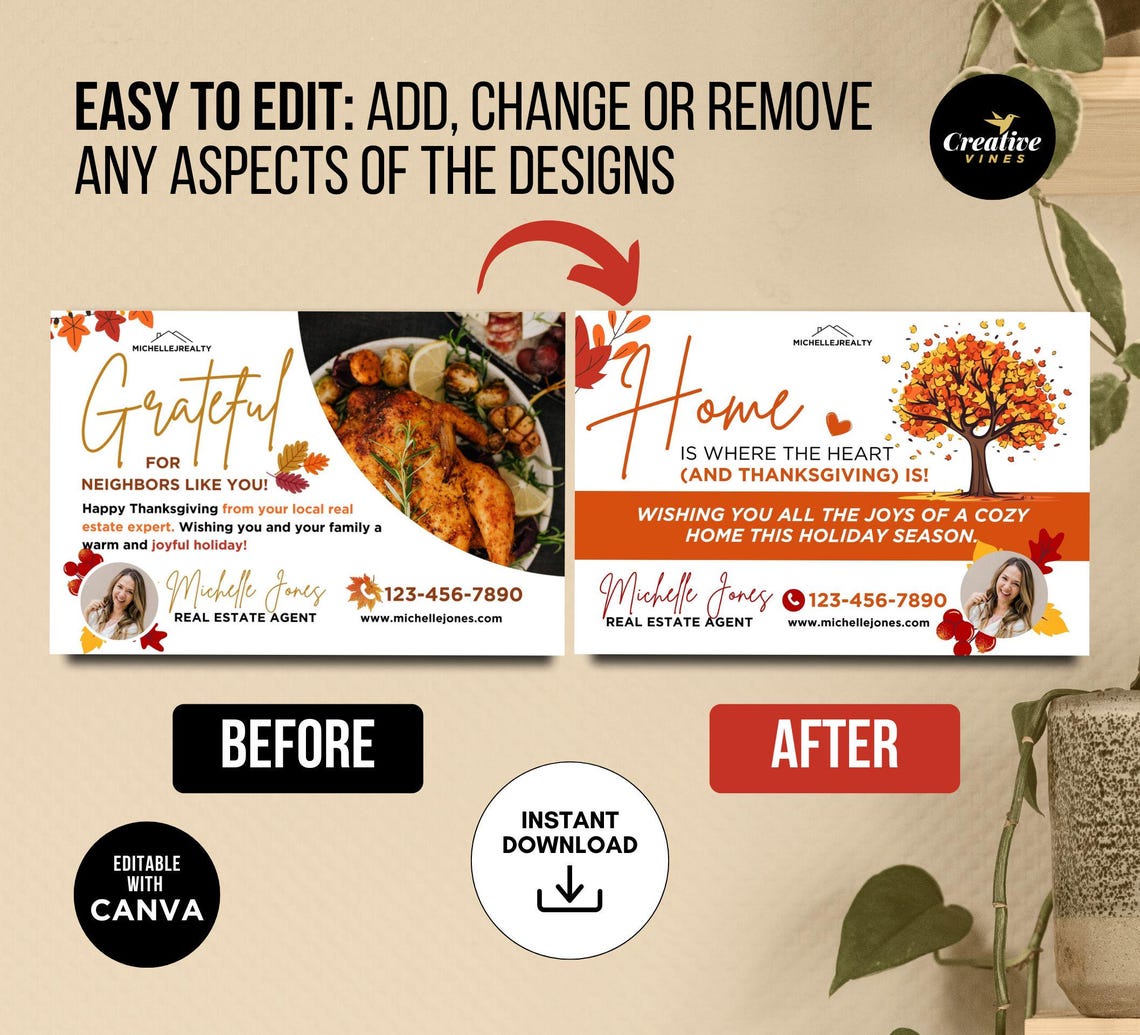 Happy Thanksgiving Postcard Template Postcard Thanksgiving Real Estate ...