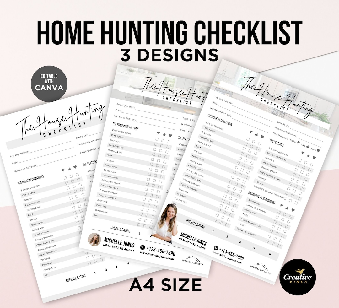 Real Estate House Hunting Checklist, Home Buyer Checklist, Home Hunting ...