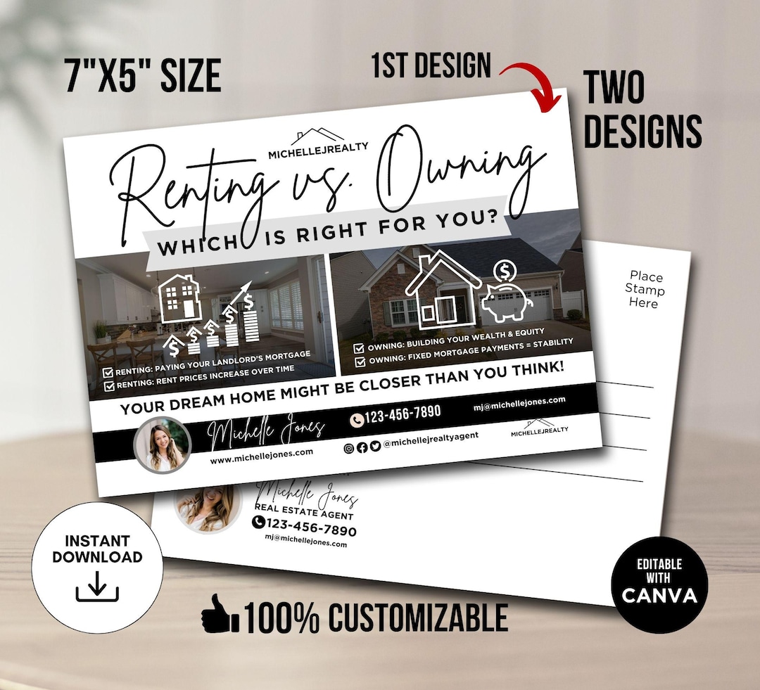 Rent Vs Own Postcard Rent Vs Buy Postcard, Renting Vs Buying Rent Vs ...