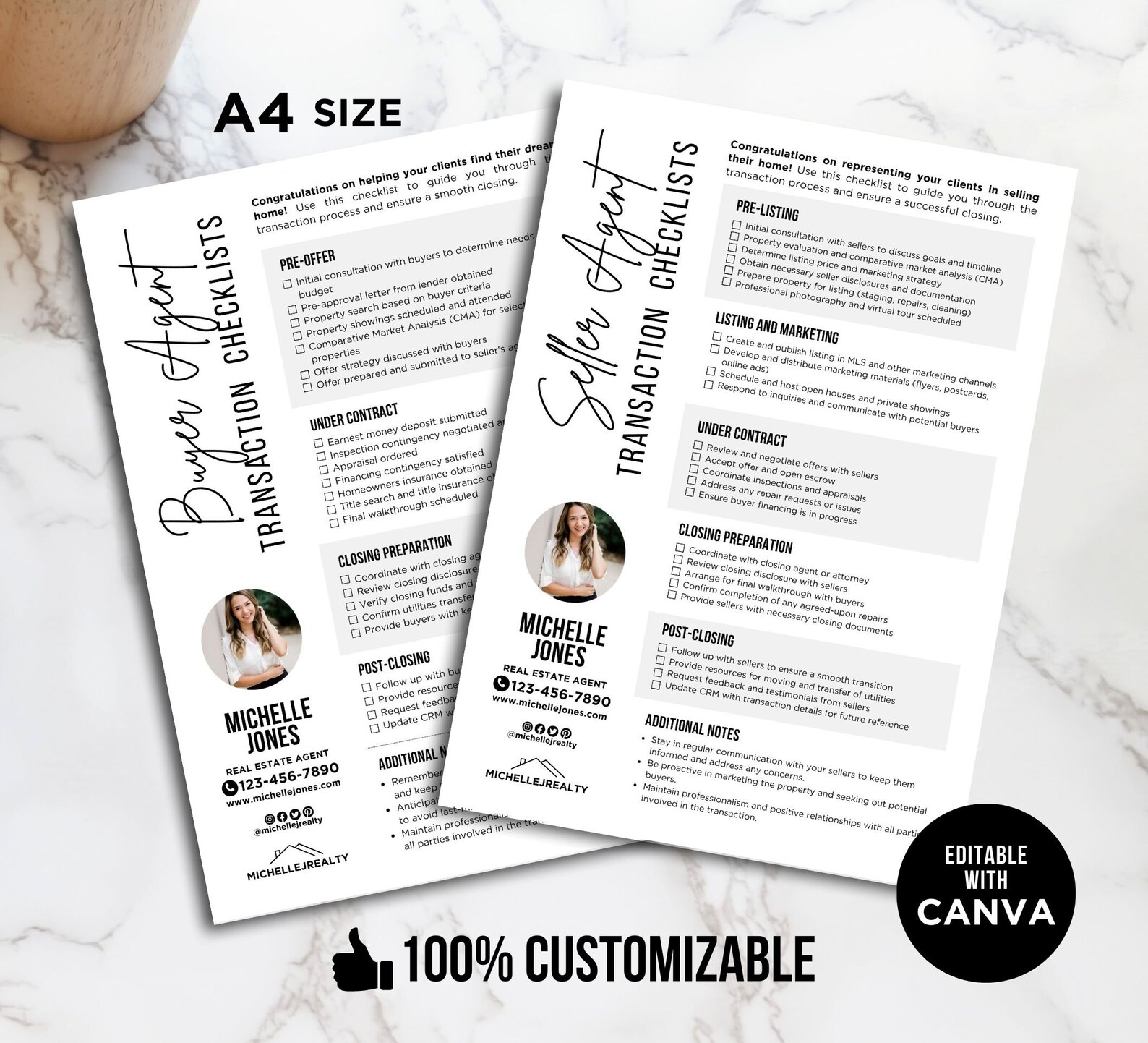 Seller and Buyer Agent Transaction Checklists Real Estate Marketing ...