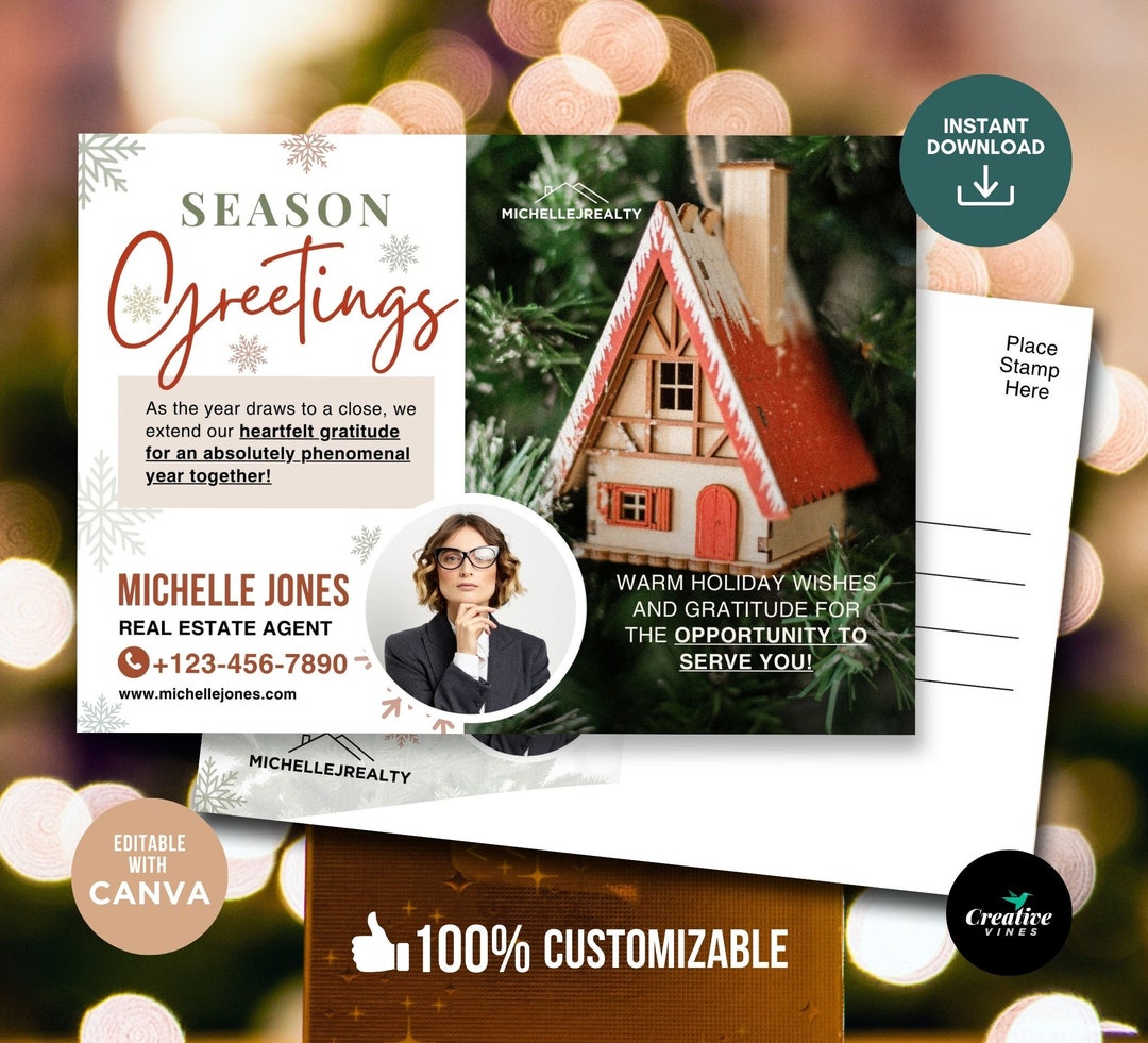 Holiday Real Estate Postcard Canva | Merry Christmas Postcard | Real ...