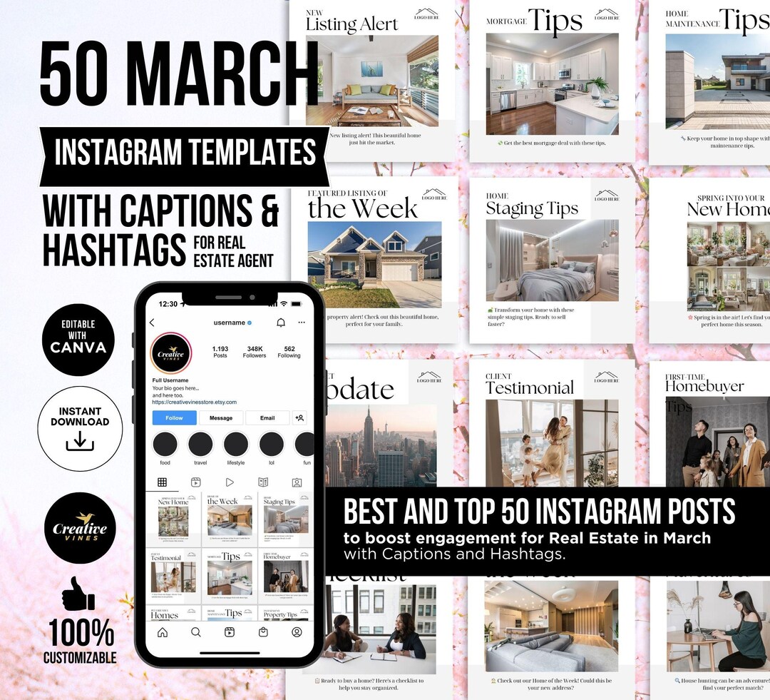 March Social Media Post Real Estate Instagram Posts With Captions and ...