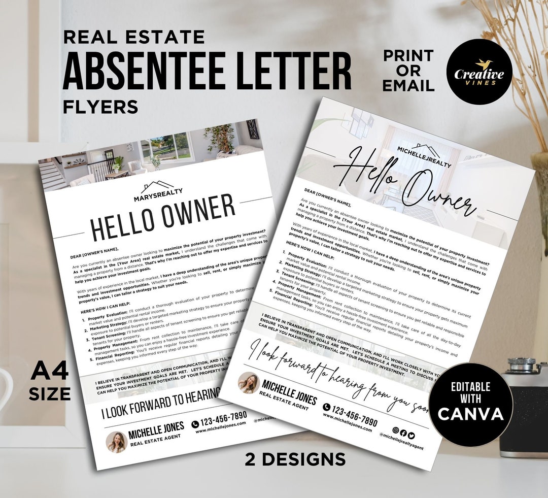 Absentee Letter Absentee Owner Letter Real Estate Letter Template Real Estate Marketing Rental ...