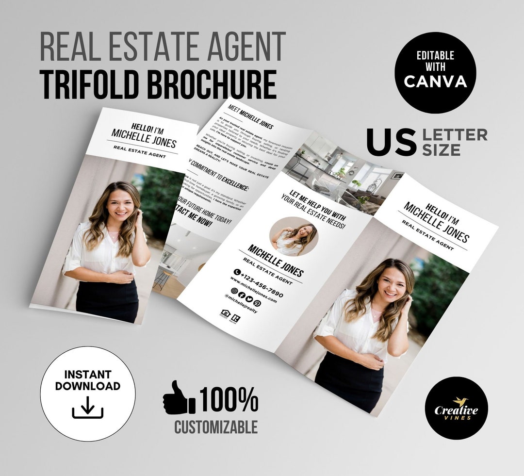 Real Estate Agent Trifold Brochure Editable Real Estate Brochure ...
