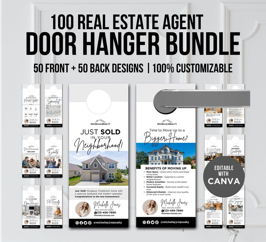 Real Estate Door Hanger Bundle, Realtor Door Knocking, Modern Real ...