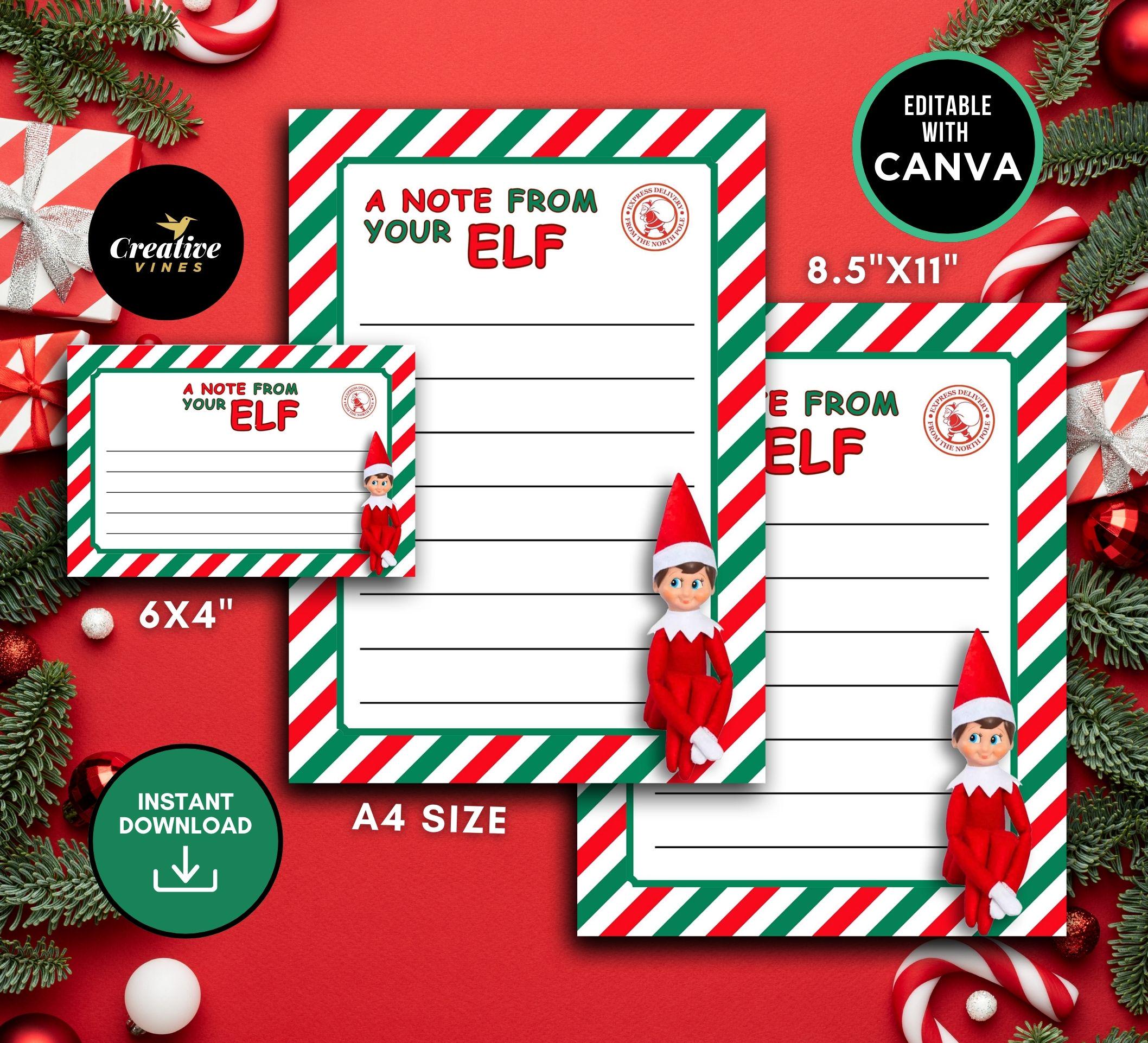 Blank Elf Note Card Printable A Note From Your Elf Elf Mail Letter ...