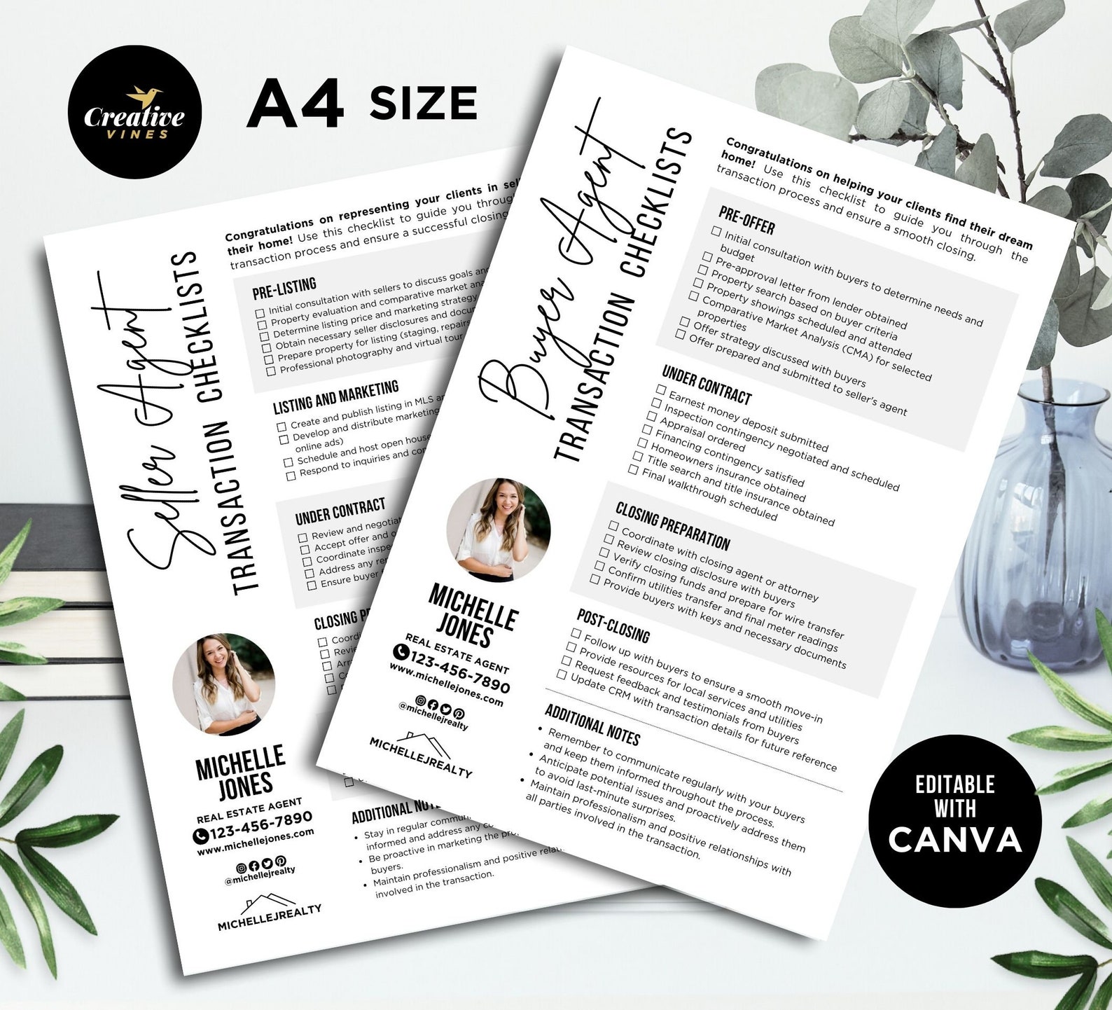 Seller and Buyer Agent Transaction Checklists Real Estate Marketing ...