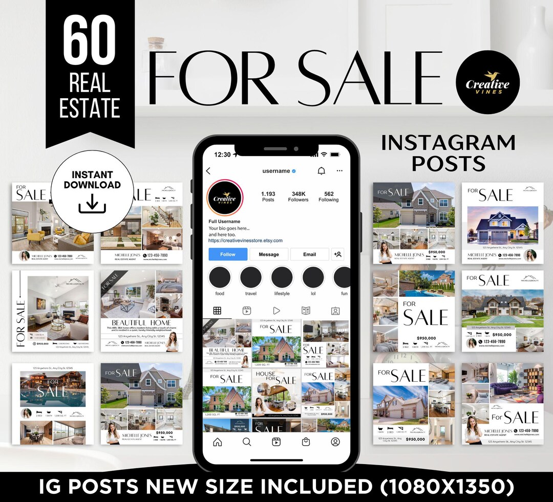 60 for Sale Instagram Posts Real Estate Social Media Listing Update ...