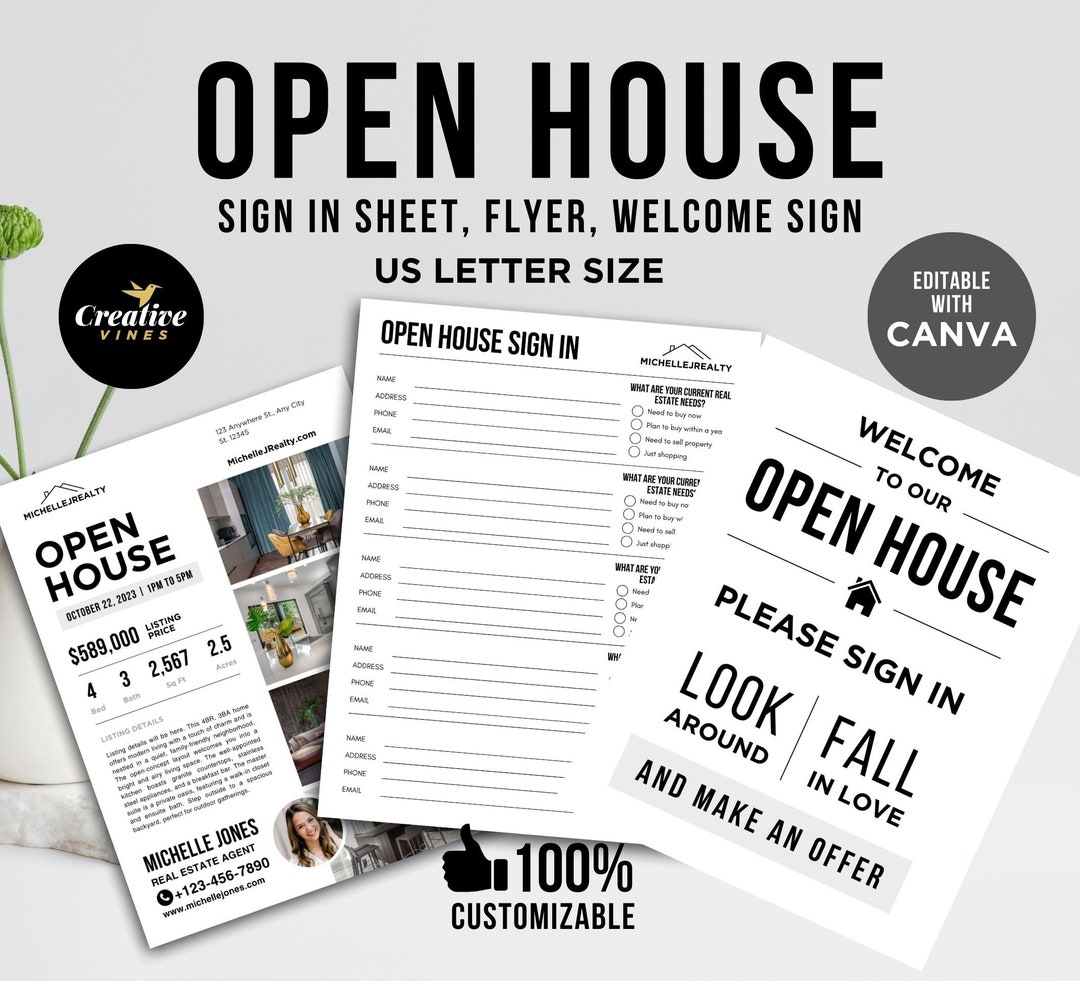Open House Sign in Sheet Open House Welcome Sign Open House Flyer, Open ...