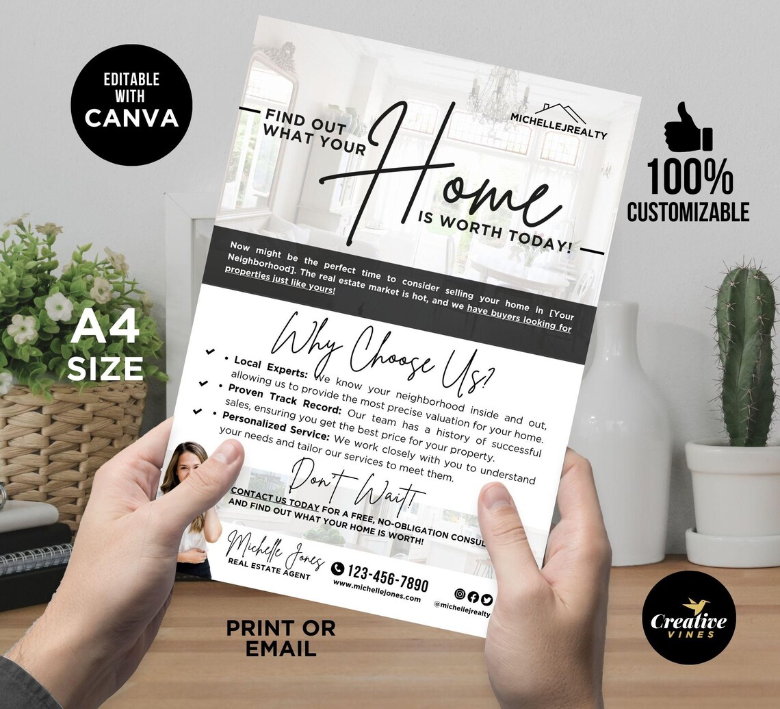 Home Value Flyer Real Estate Canva Template Real Estate Farming Flyer ...