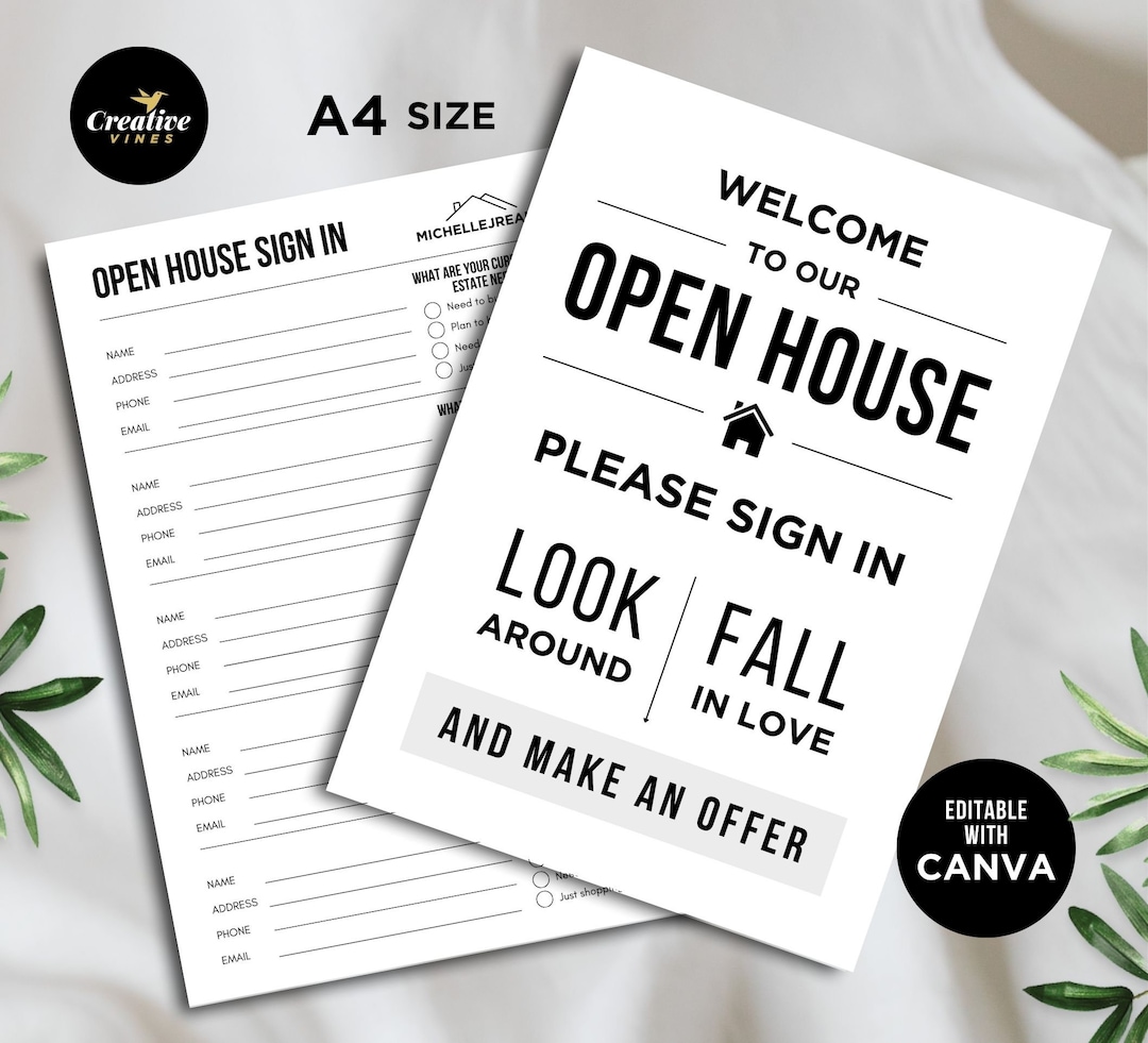 Open House Sign in Sheet, Welcome Sign, Real Estate Open House Sheets ...