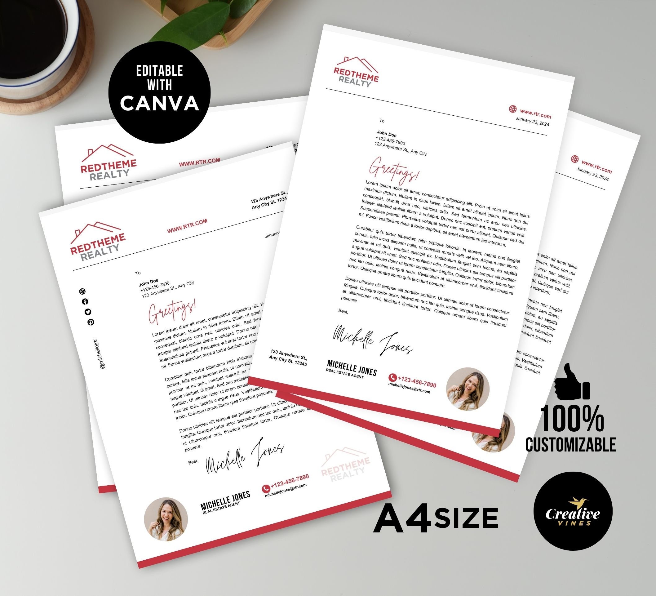 Red Realtor Real Estate Letterhead Bundle Red Realty Real Estate ...