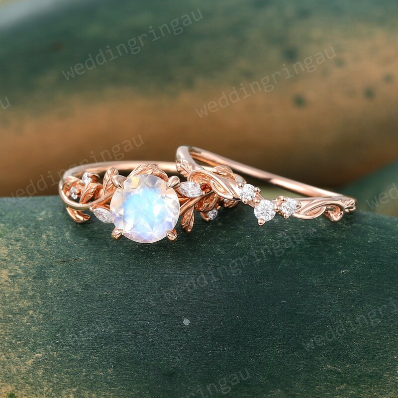 Moonstone Wedding Ring Set - Etsy