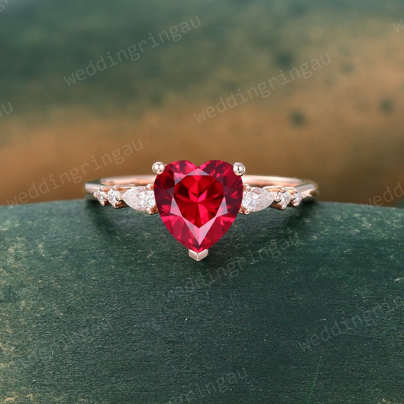 Heart Shaped Ruby Ring With Diamonds - Etsy