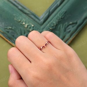 Natural Ruby Curved Wedding Band Unique Rose Gold Leaf Wedding Band Moissanite Open Ring Nature ...