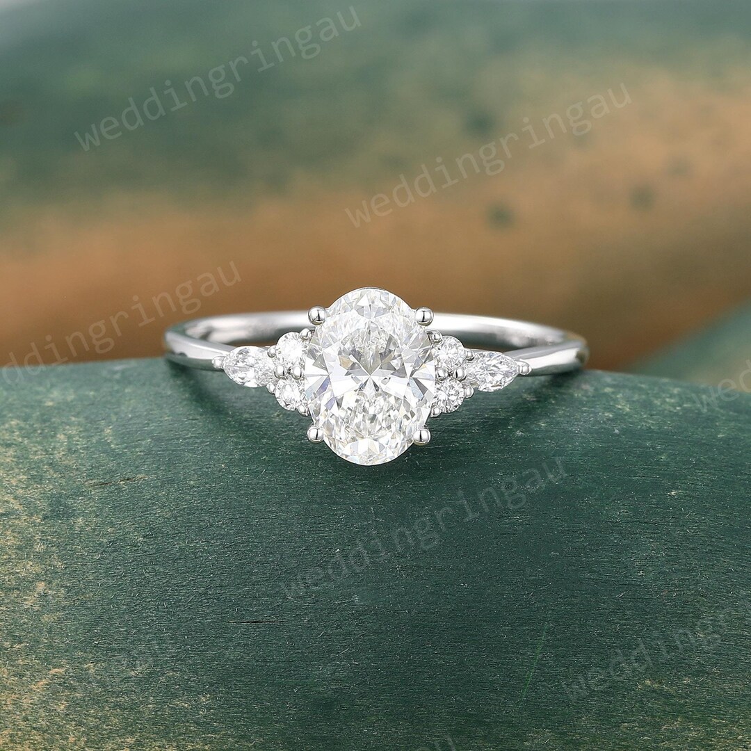 Oval Lab Grown Diamond Engagement Ring Unique White Gold IGI Certified ...