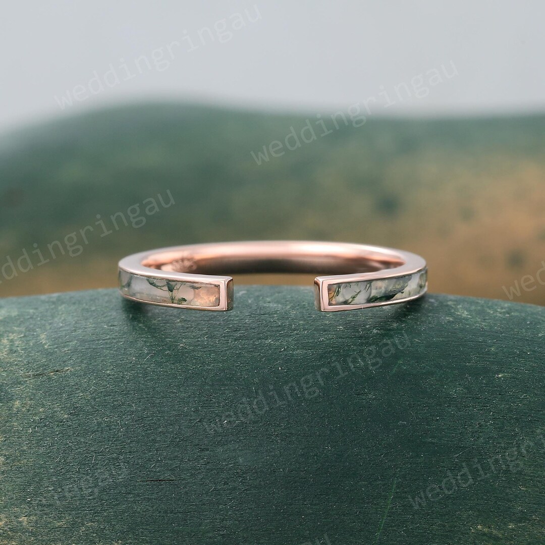 Open Moss Agate Wedding Band Vintage Rose Gold Wedding Band Moss Agate ...