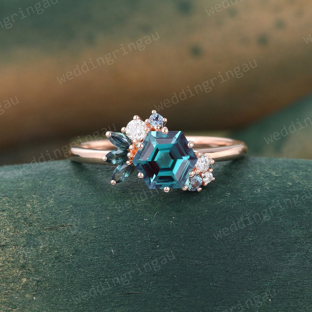 Vintage Alexandrite Engagement Ring Unique Rose Gold - Etsy