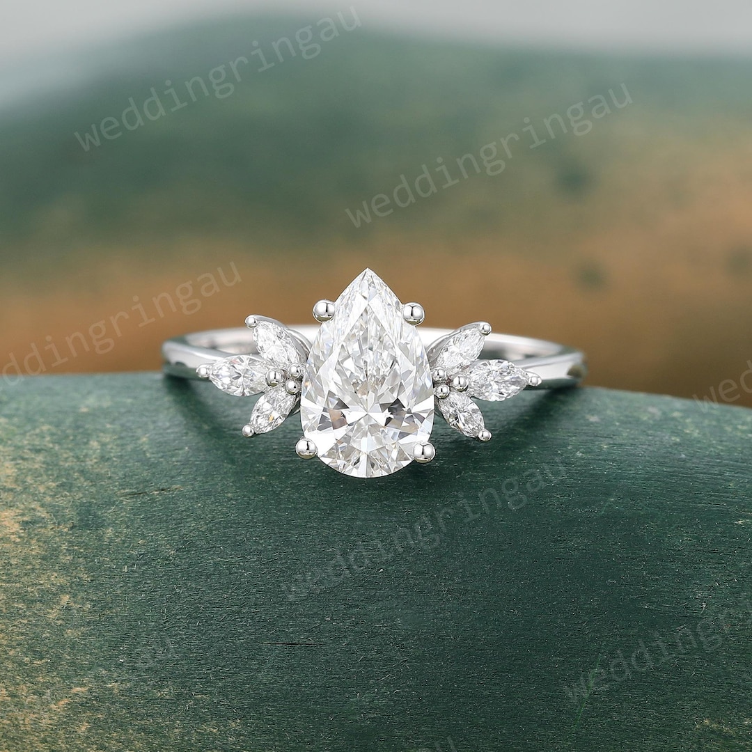 Pear Lab Grown Diamond Engagement Ring Unique White Gold IGI Certified ...
