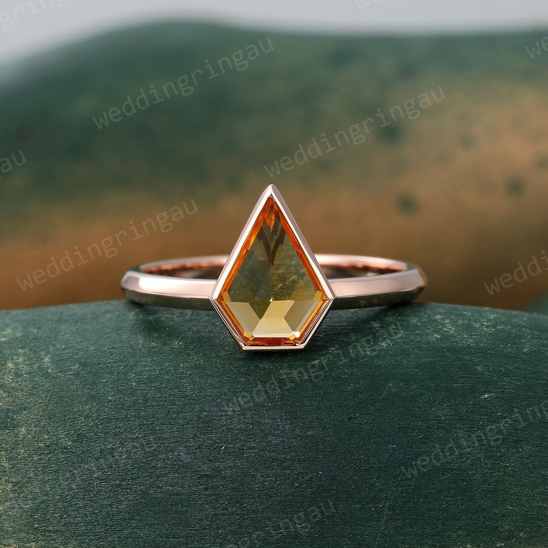 Kite Cut Citrine Ring Unique Rose Gold Engagement Ring Solitaire Ring ...