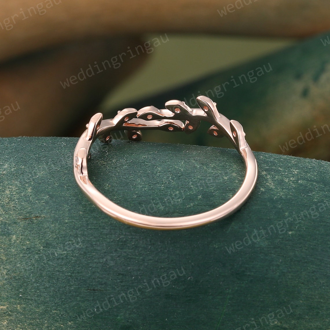 Elvish Curved Wedding Band Unique Rose Gold Moissanite Wedding Band ...