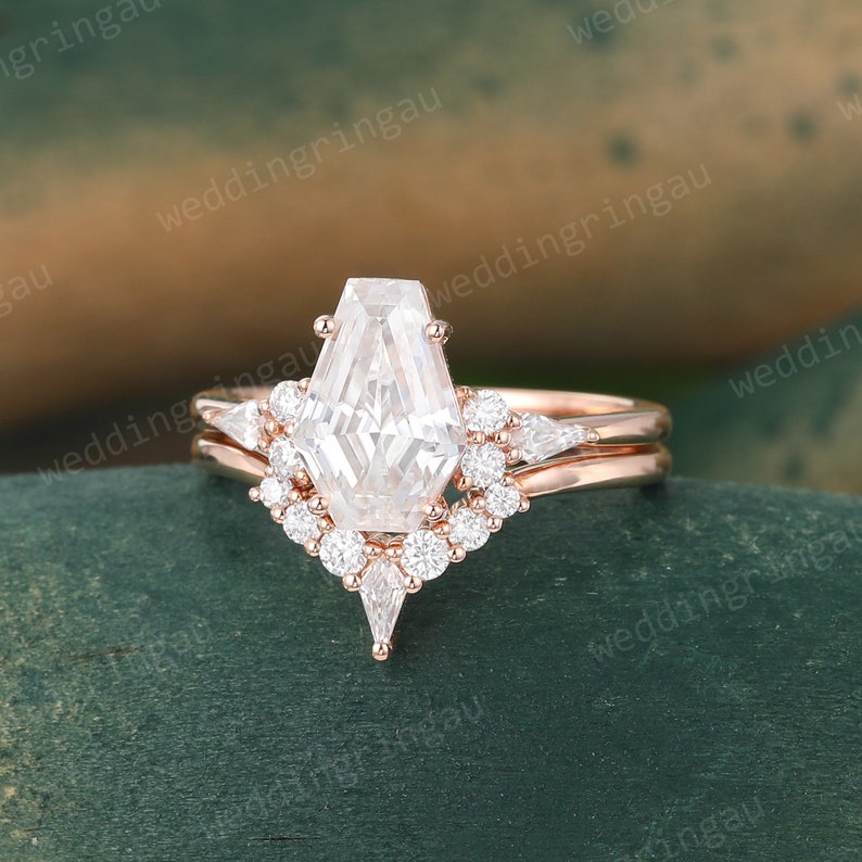 Coffin Shaped Unique Engagement Ring Moissanite Engagement Ring Set ...