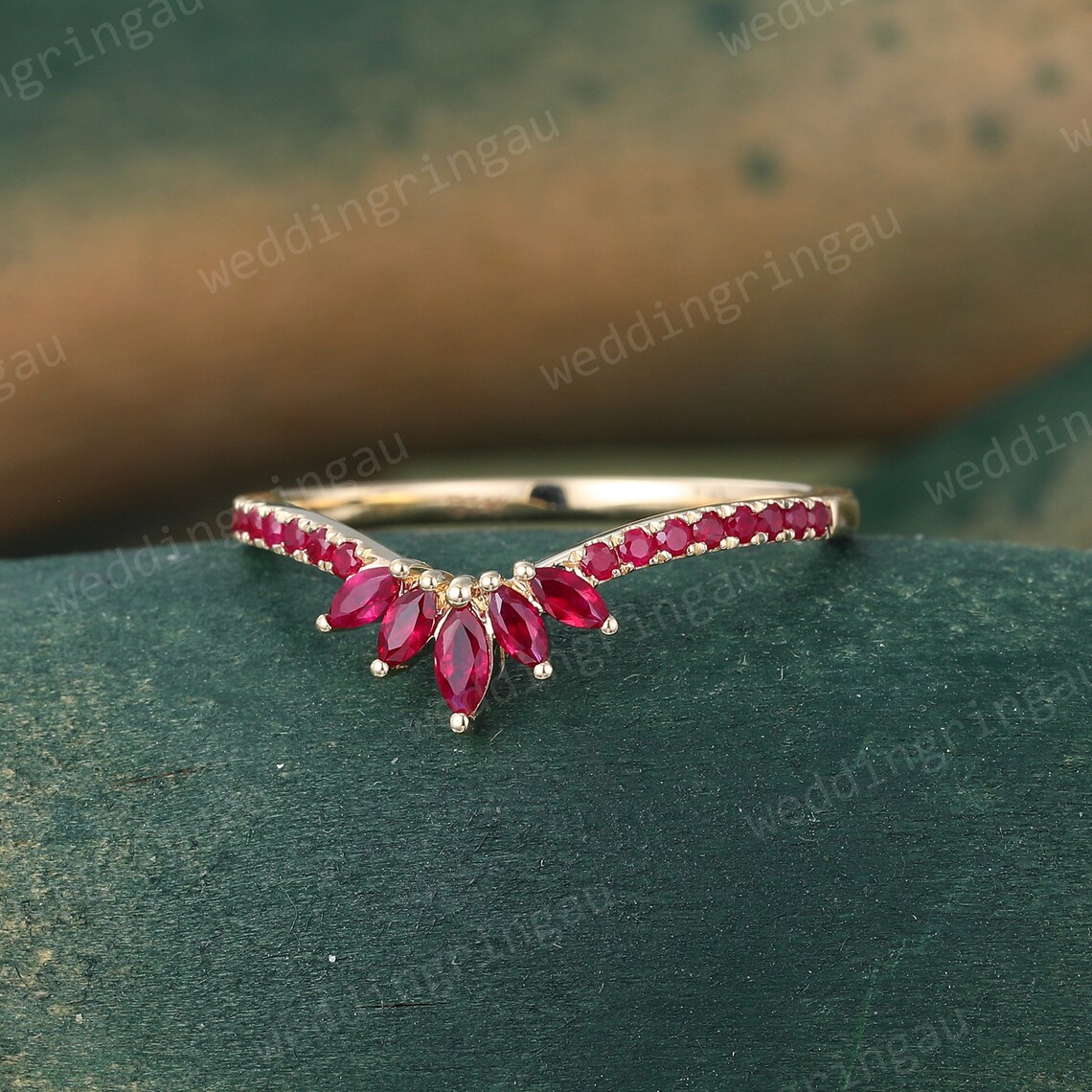 Marquise Cut Ruby Wedding Band Vintage Curved Wedding Band 14k - Etsy