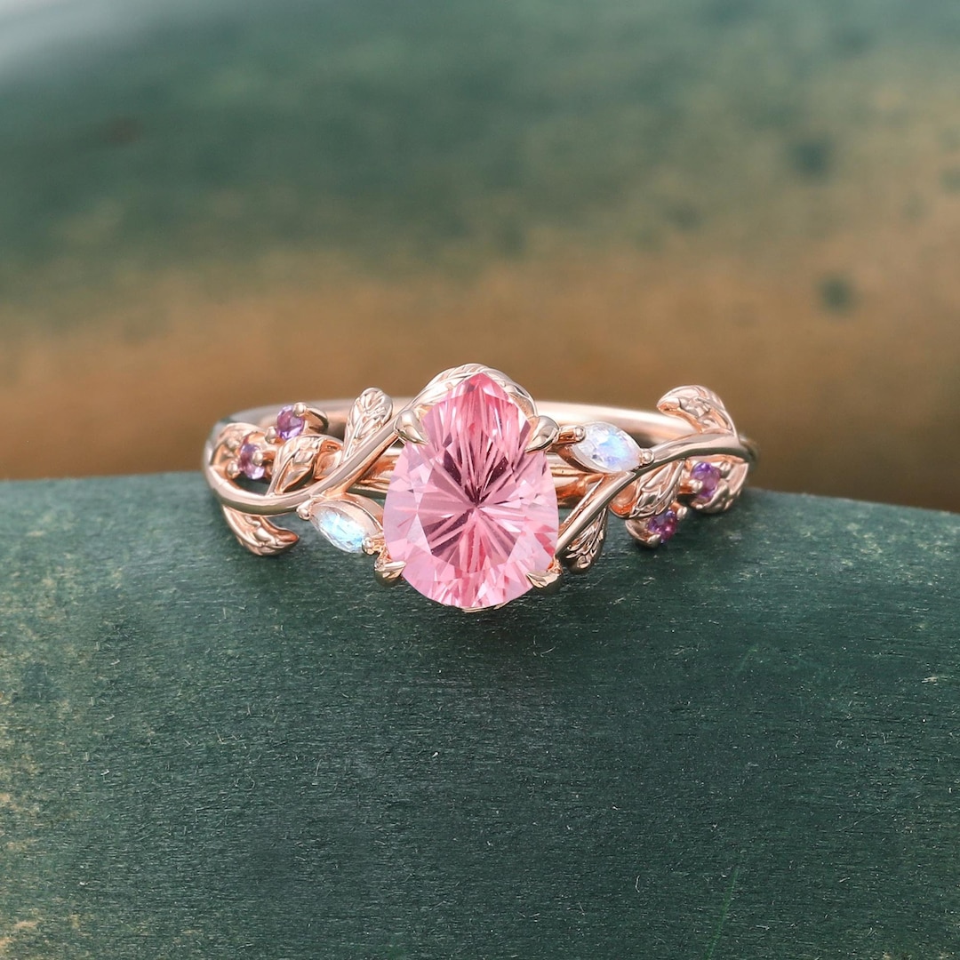 Firework Cut Pink Sapphire Ring Unique Rose Gold Pear Shaped Sapphire ...