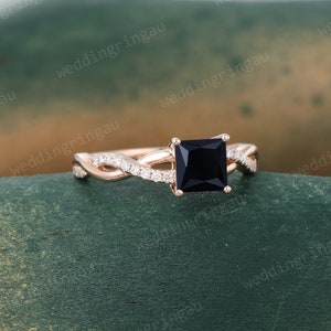 Princess Cut Black Onyx Engagement Ring Vintage Rose Gold Ring ...