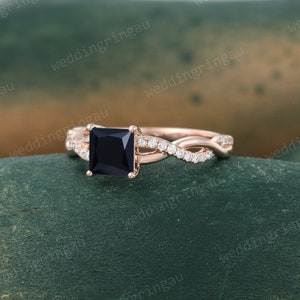 Princess Cut Black Onyx Engagement Ring Vintage Rose Gold Ring ...