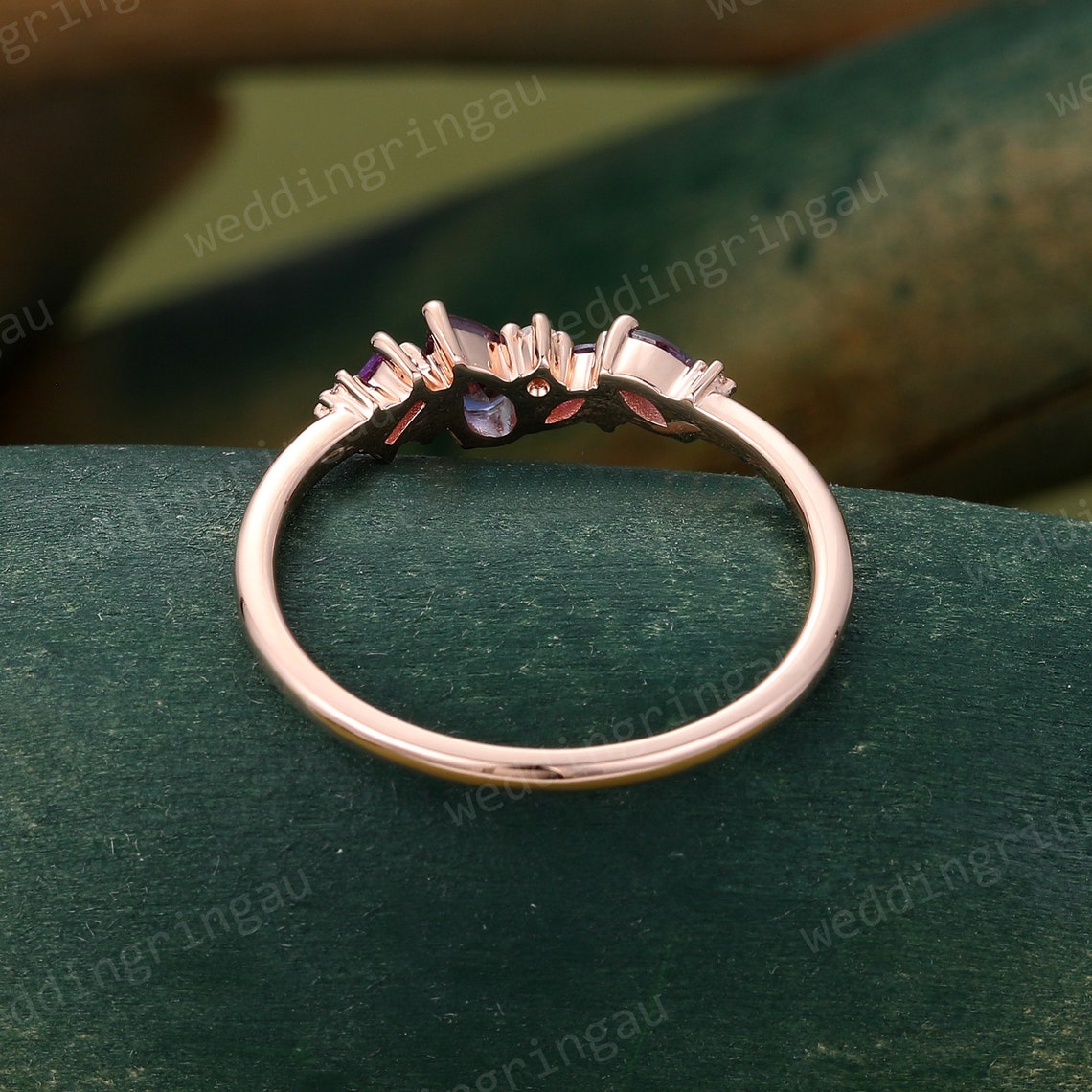 Cluster Pear Cut Alexandrite Wedding Band Unique Rose Gold Amethyst ...