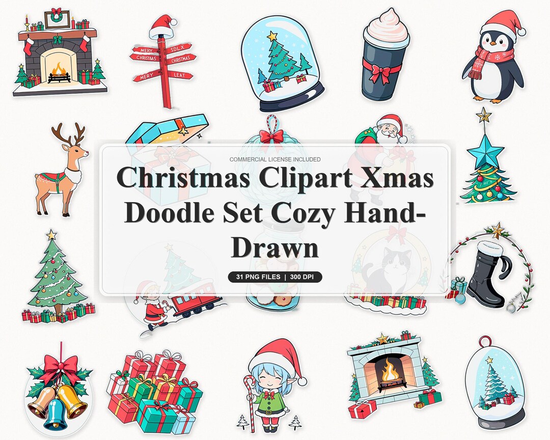 Christmas Doodle Clipart | 30 Xmas PNG Kit (digital Download) - Etsy