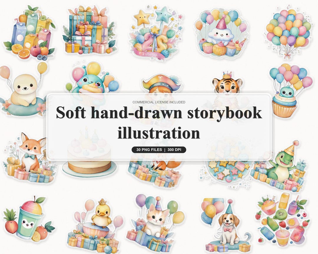50 Whimsical Vintage Storybook PNG Sticker Files | Customizable Soft ...