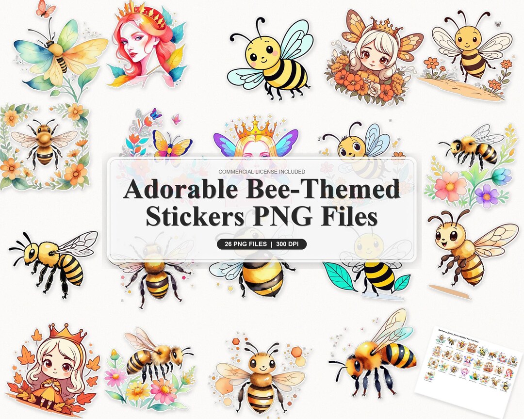 25 Adorable Bee-themed Stickers PNG Files | Perfect for Planners ...