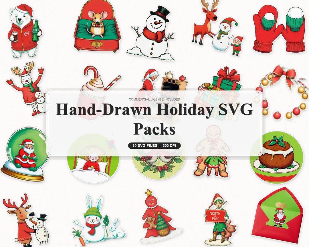 Holiday SVG Collection: Hand-drawn Pencil & Graphite Art (50 Files) - Etsy
