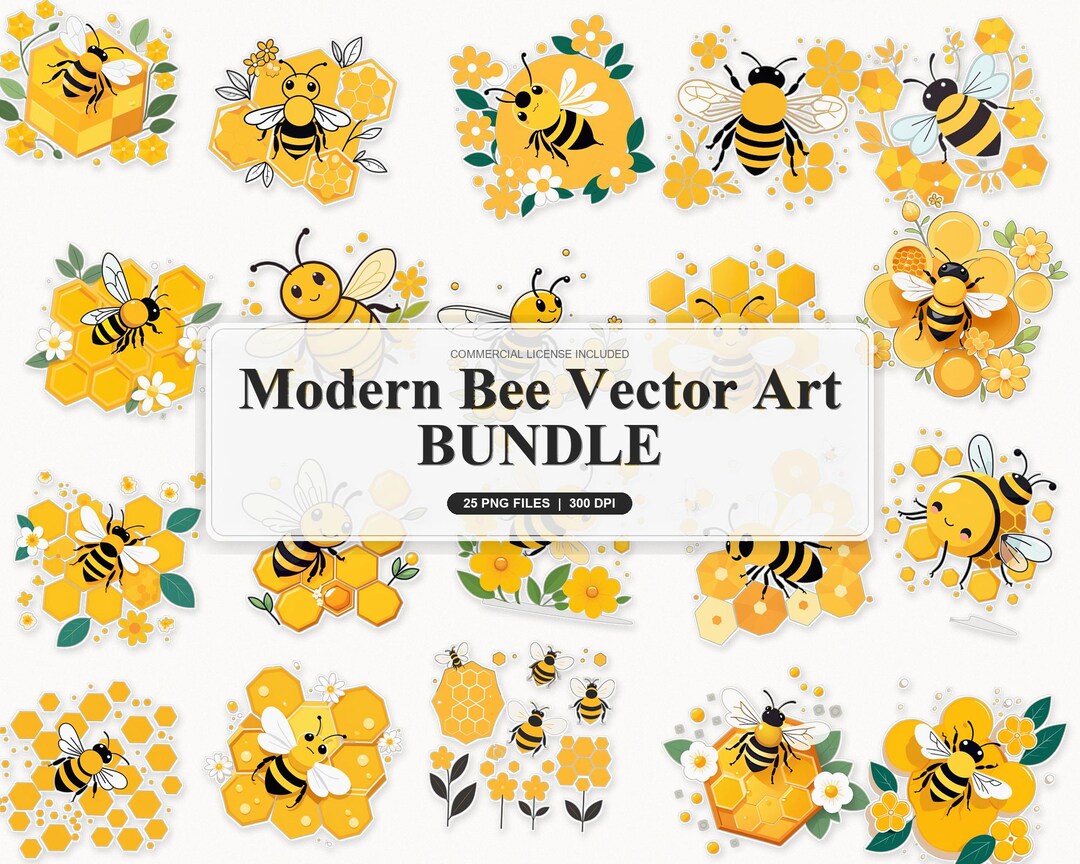 25 Modern Bee Vector Art BUNDLE | Minimalist Graphics for Commercial ...