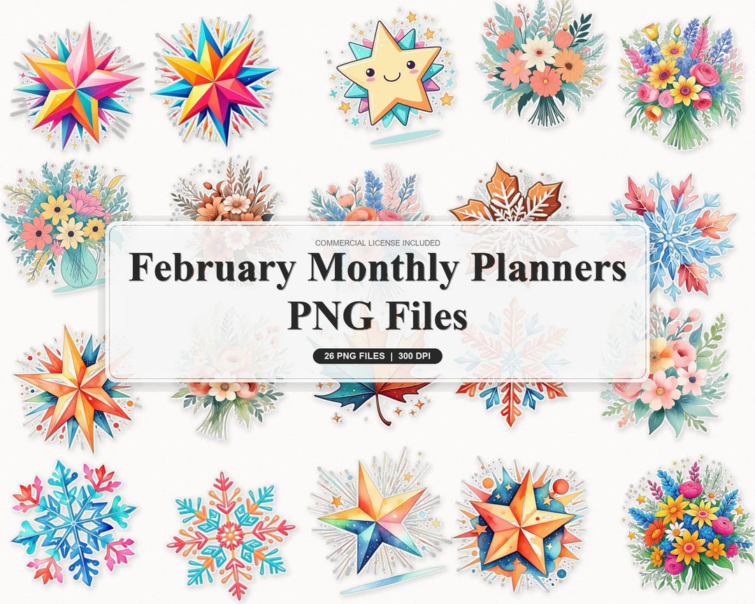 25 February Monthly Planners PNG Files | Colorful Digital Planners for ...