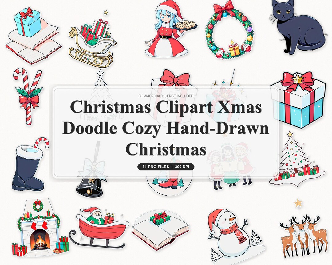 Christmas Doodle Clipart | 30 Hand-drawn Xmas PNG Graphics (digital ...