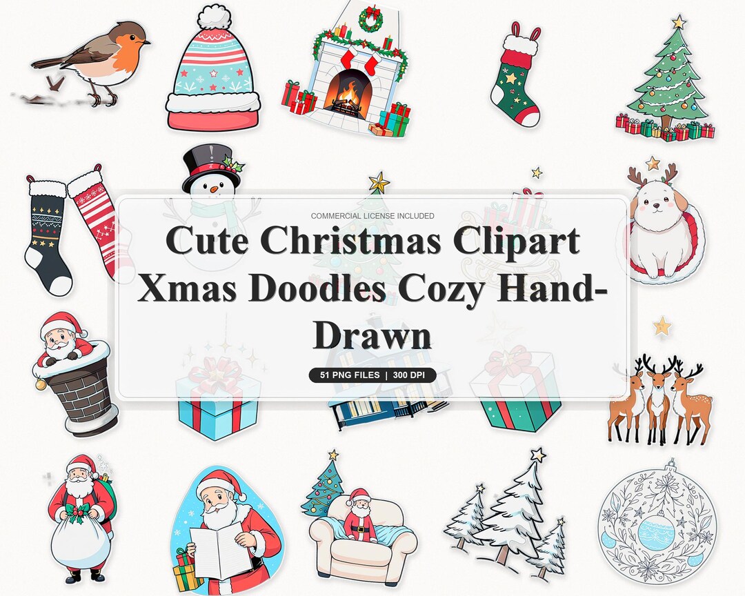 Christmas Doodles Clipart: 50 Hand-drawn Xmas Sketches (PNG) - Etsy