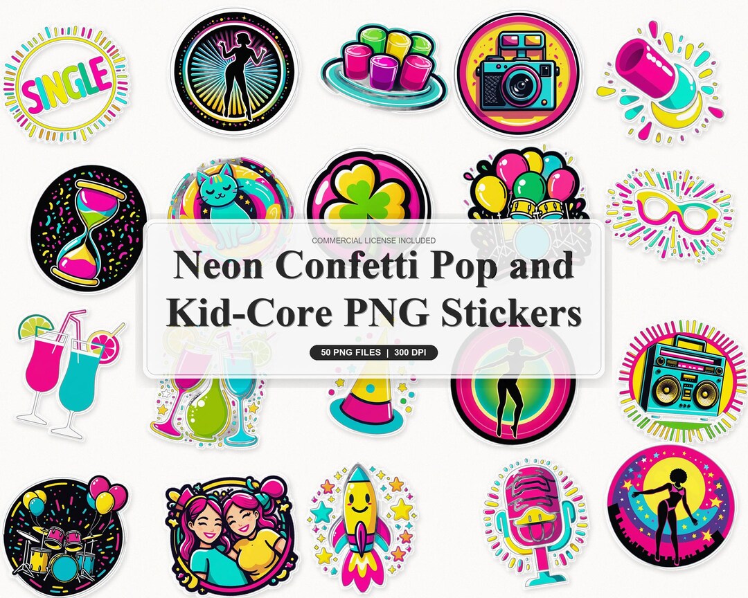 Kid-core Neon Confetti Stickers, Bright Pop Art (50 PNG Files) - Etsy