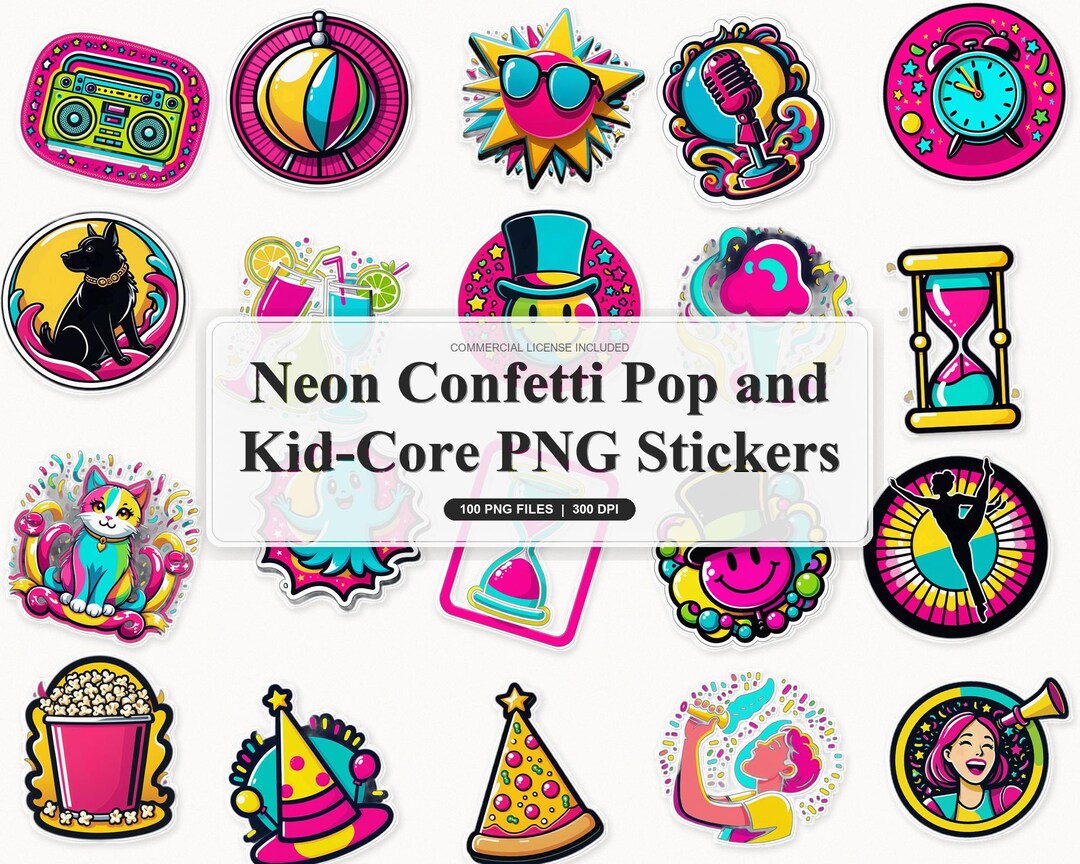 100 PNG Digital Sticker Pack: Neon Confetti Pop - Kid-core Party Art - Etsy