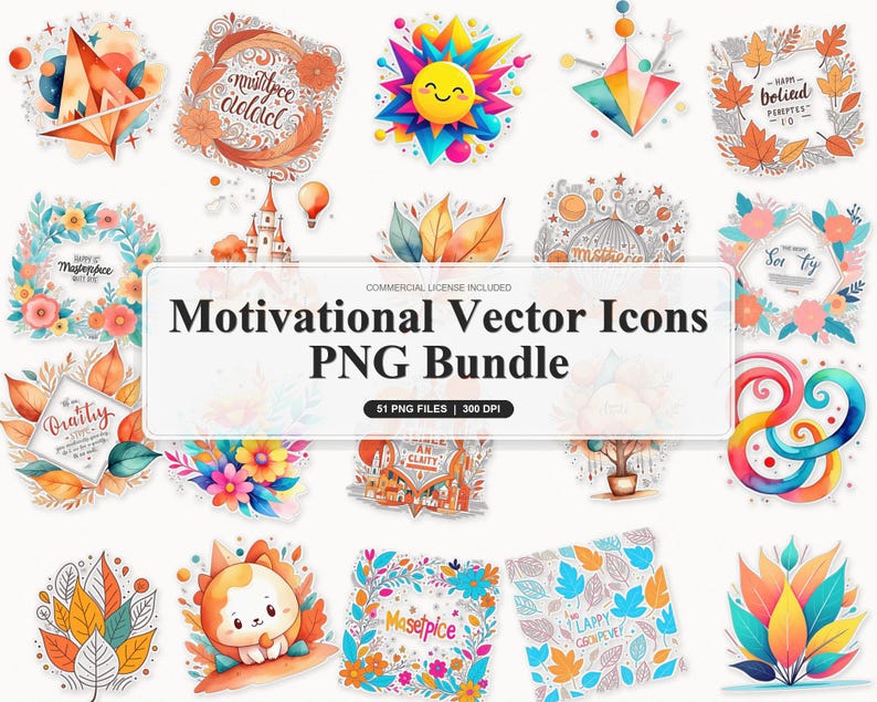 50 Motivational Vector Icons PNG Bundle | Inspirational Graphics for ...