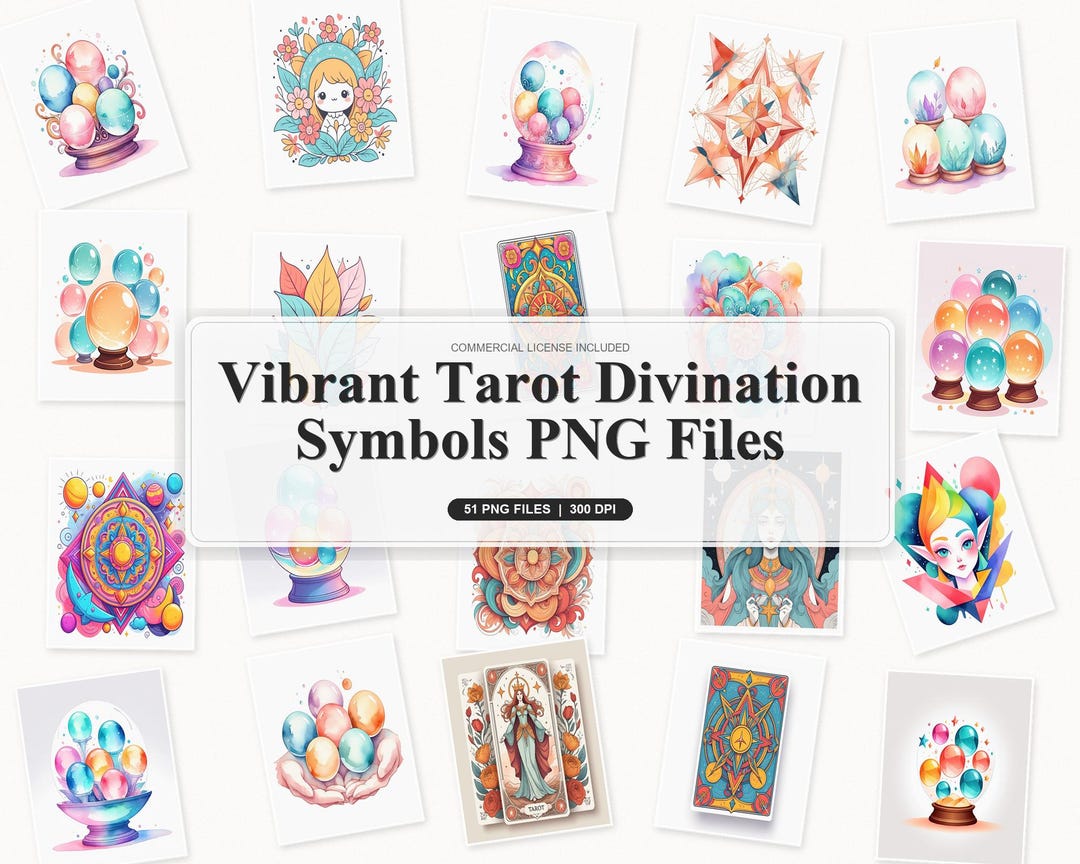 50 Vibrant Tarot Divination Symbols PNG Files | Digital Art for ...