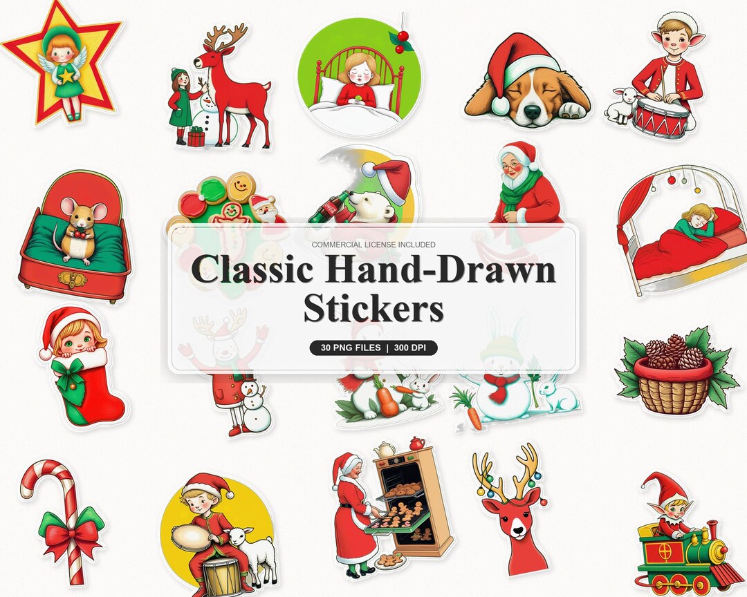 Classic Hand-drawn Stickers: 30 Holiday Designs With Nostalgic Colors ...