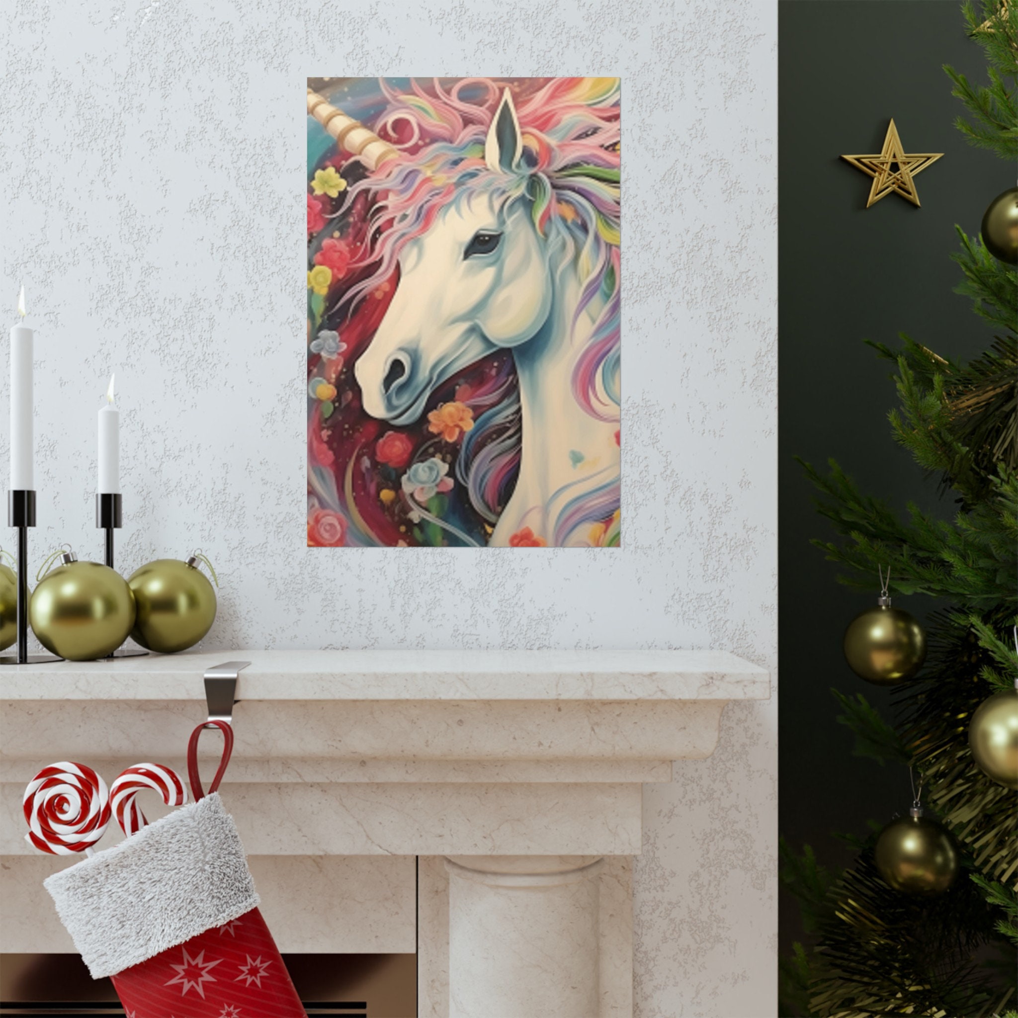Fantasy Rainbow Unicorn Portrait Wall Art, Kids Art, Fantasy Art ...