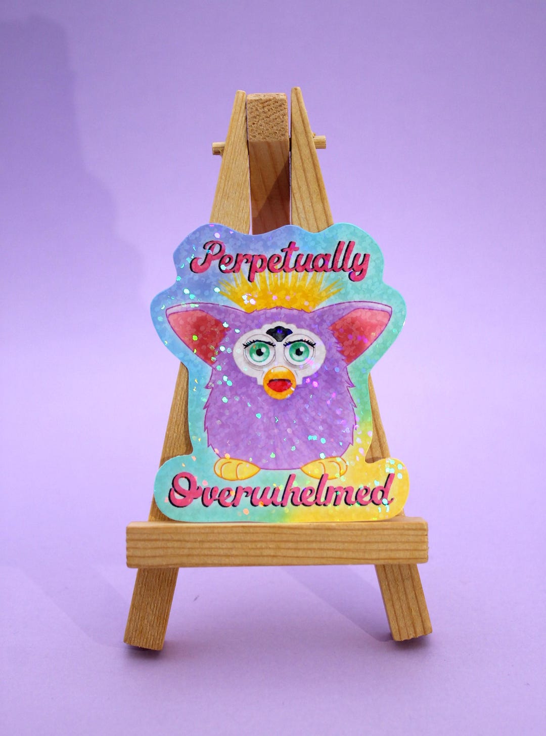 90s Neon Furby Toy Overwhelmed Glitter Sticker Millennial Kawaii Pastel ...
