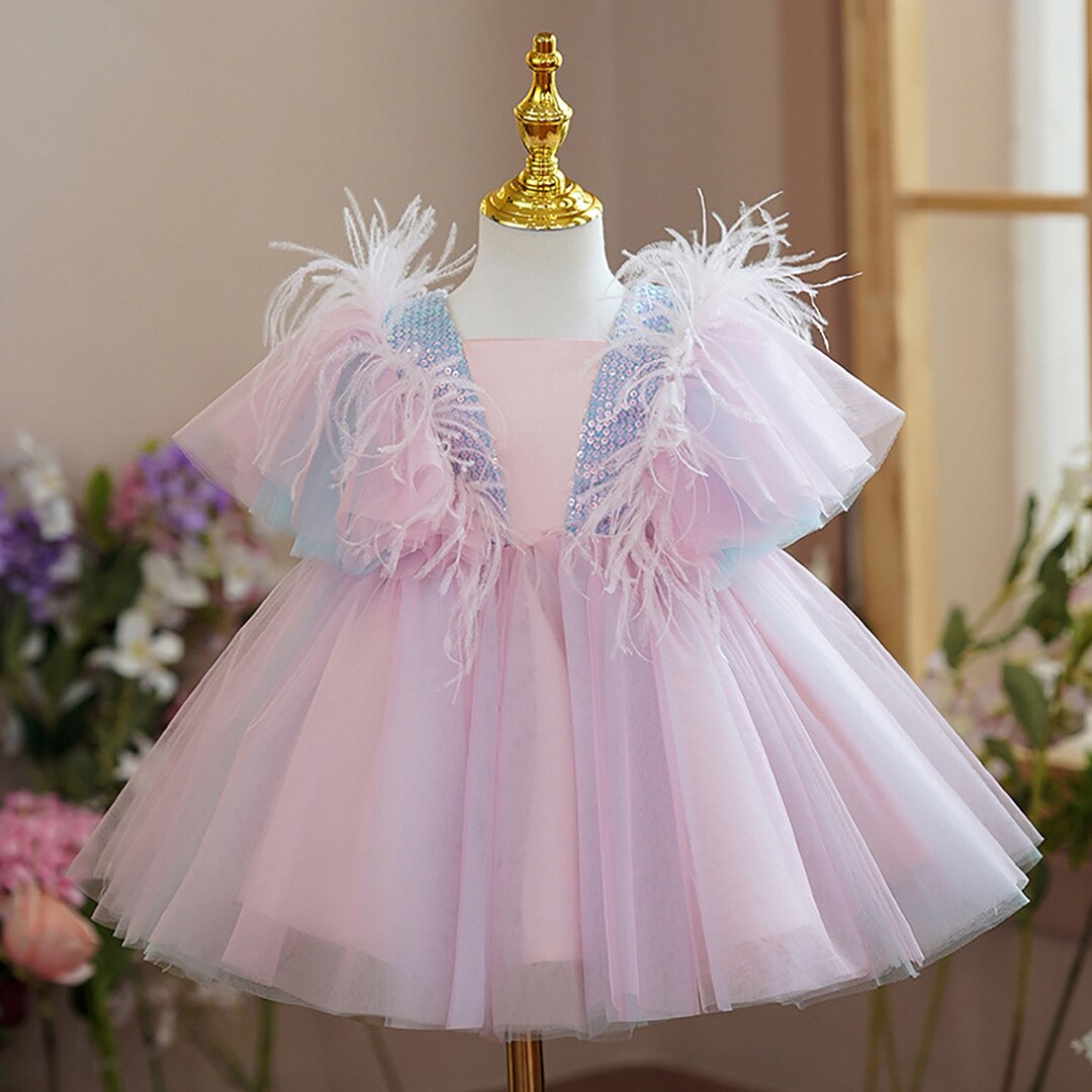 Feather Fairy Dress Pink Tulle Pageant Dress Baby Girl Fashion - Etsy