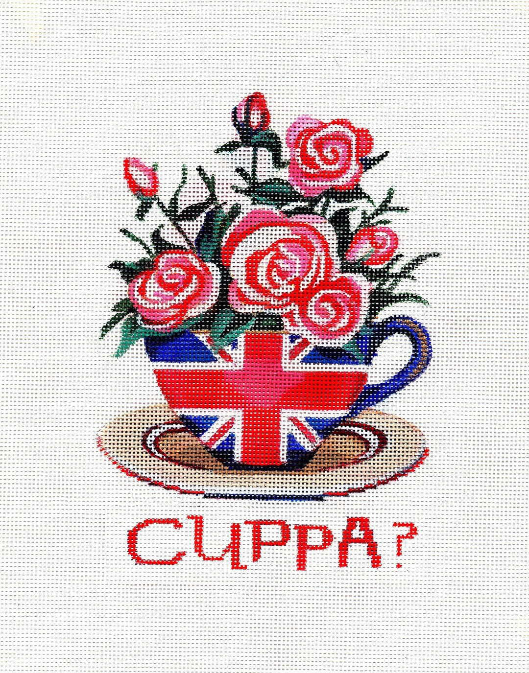 Cuppa? A BRITISH Flag Teacup Holds Colorful Flowers With Lettering ...