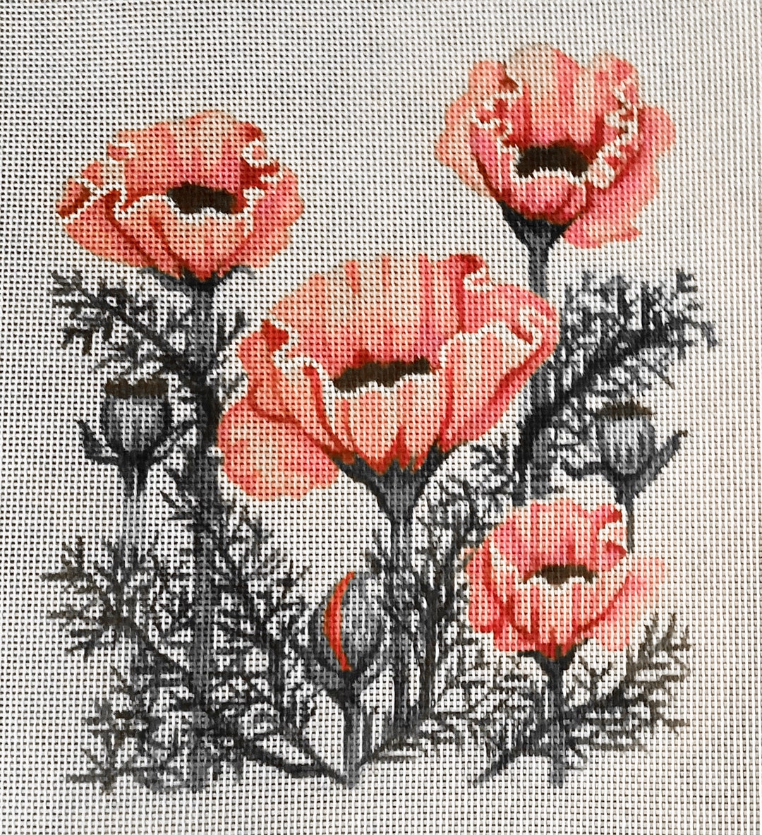 PINK POPPIES, Hand Painted Botanical Needlepoint Canvas, #13 ...