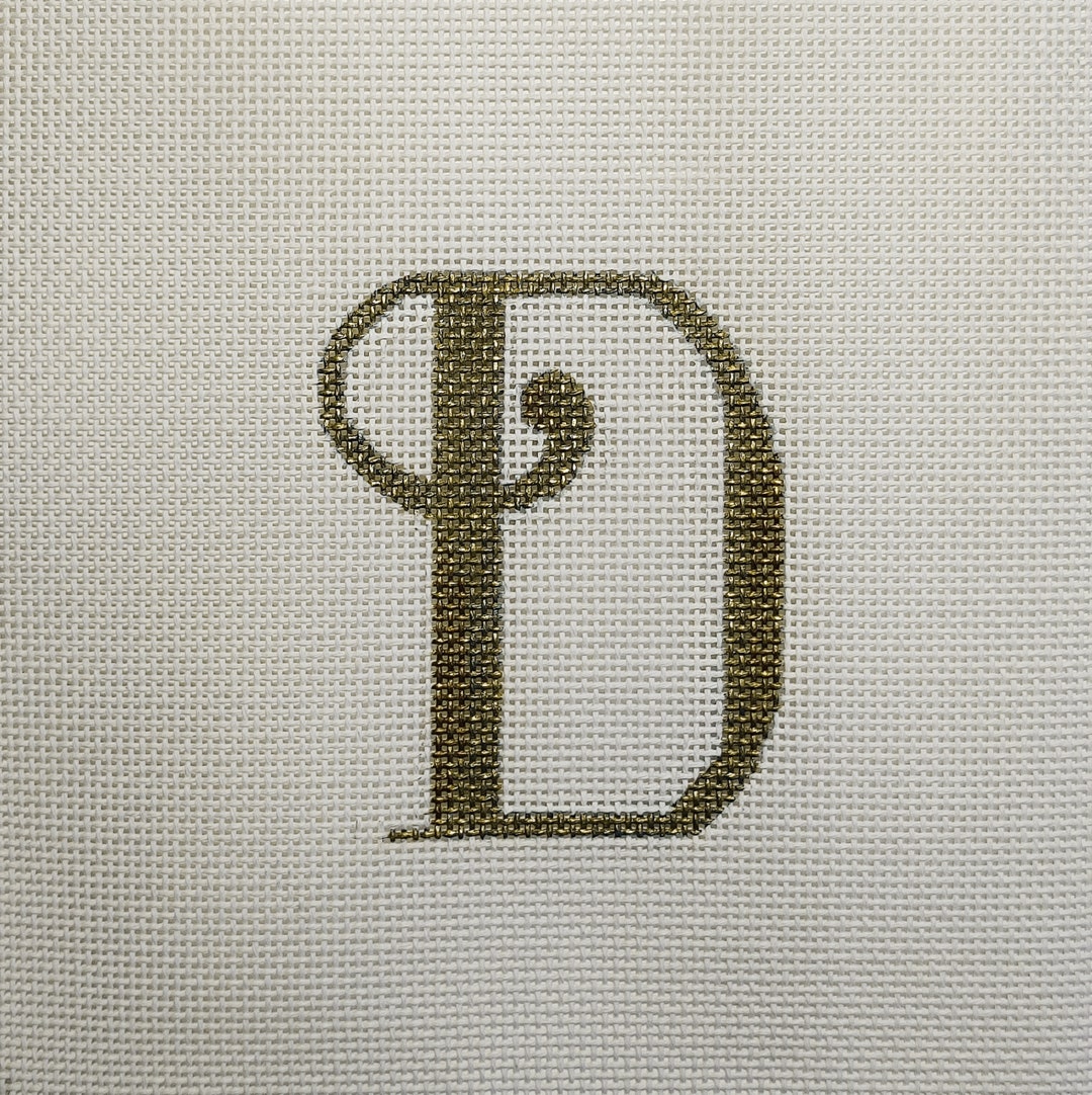 Hand Painted Needlepoint Alphabet, Gold Script Letter 'D', Pillow, Wall ...